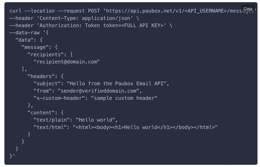 Adding custom message headers via Paubox Email API