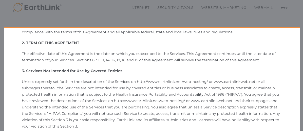 Can I use EarthLink Email and be HIPAA compliant?