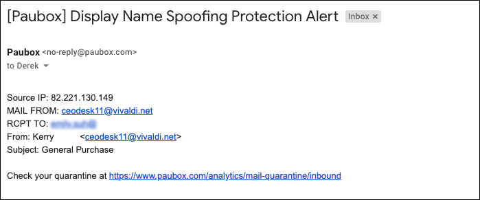 Executive protection for display name spoofing