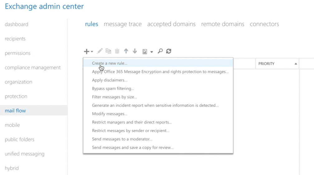 Using the Exchange Admin Center to split encrypted senders