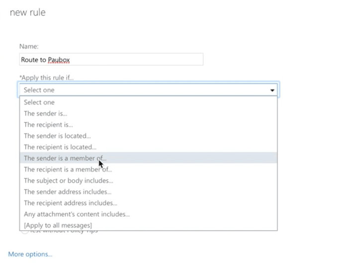 Using the Exchange Admin Center to split encrypted senders
