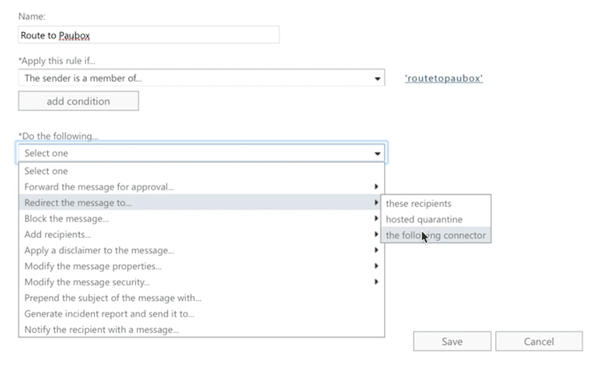Using the Exchange Admin Center to split encrypted senders