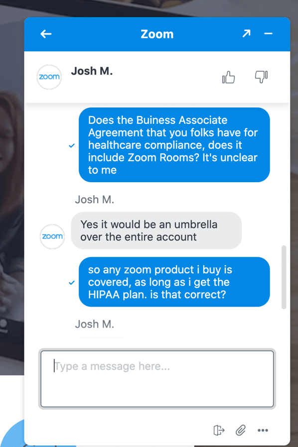 Is Zoom Rooms a HIPAA compliant cloud service?